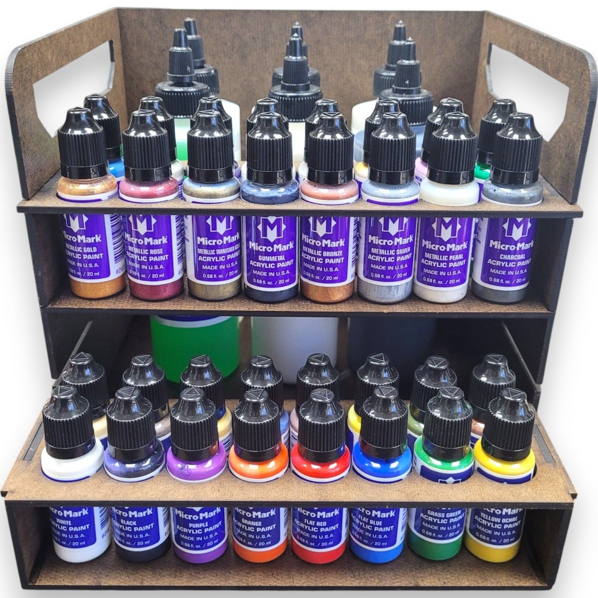 Acrylic Paint System Set | 42 Paint Bottles & Organizer Rack | Micro-Mark