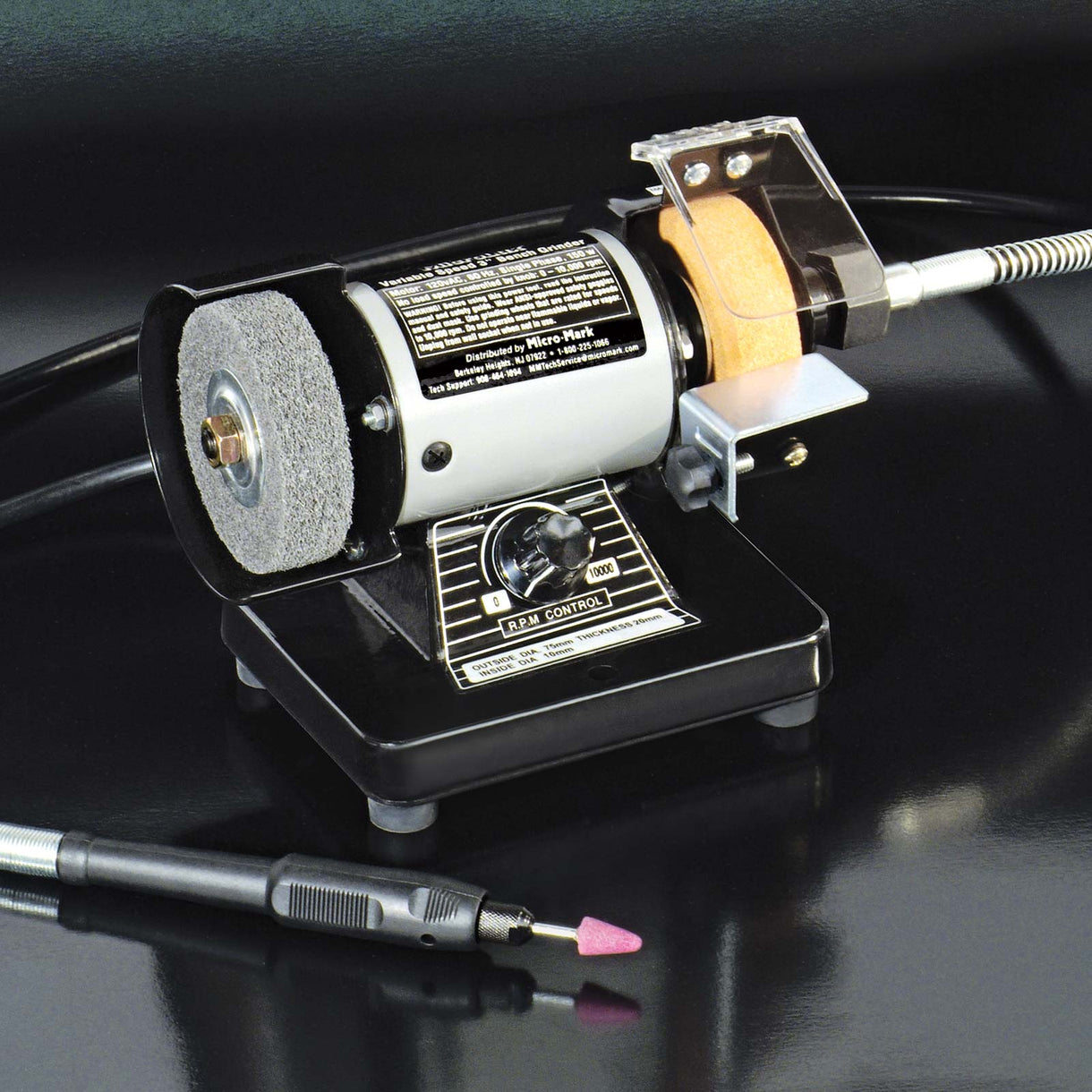 Mini Bench Grinder | Variable Speed Grinder with Flex Shaft | Micro-Mark